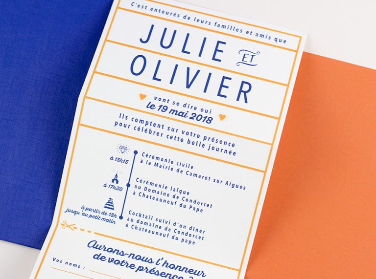 Le programme de votre mariage sur vos faire-part, claire et simple